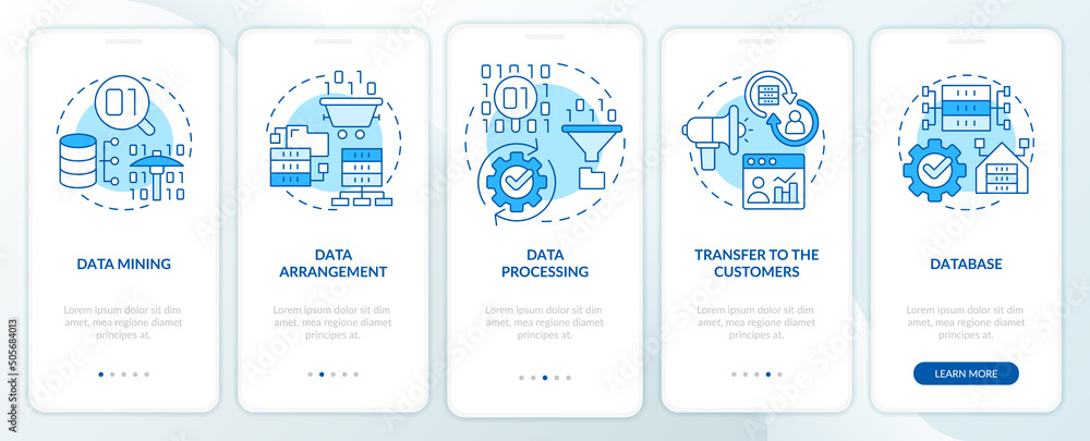 Collecting and processing data blue onboarding mobile app screen ...