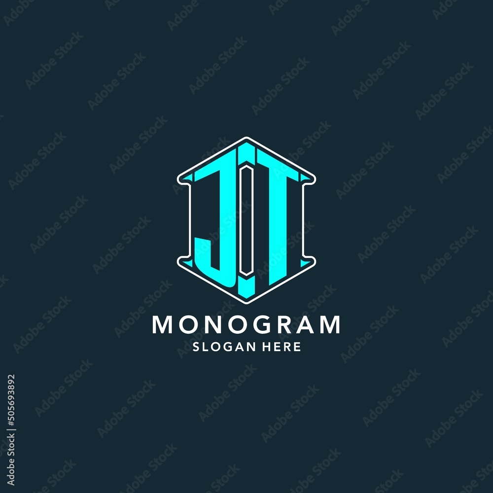 Letter JT logo with hexagon shape geometric style design idea Stock ...