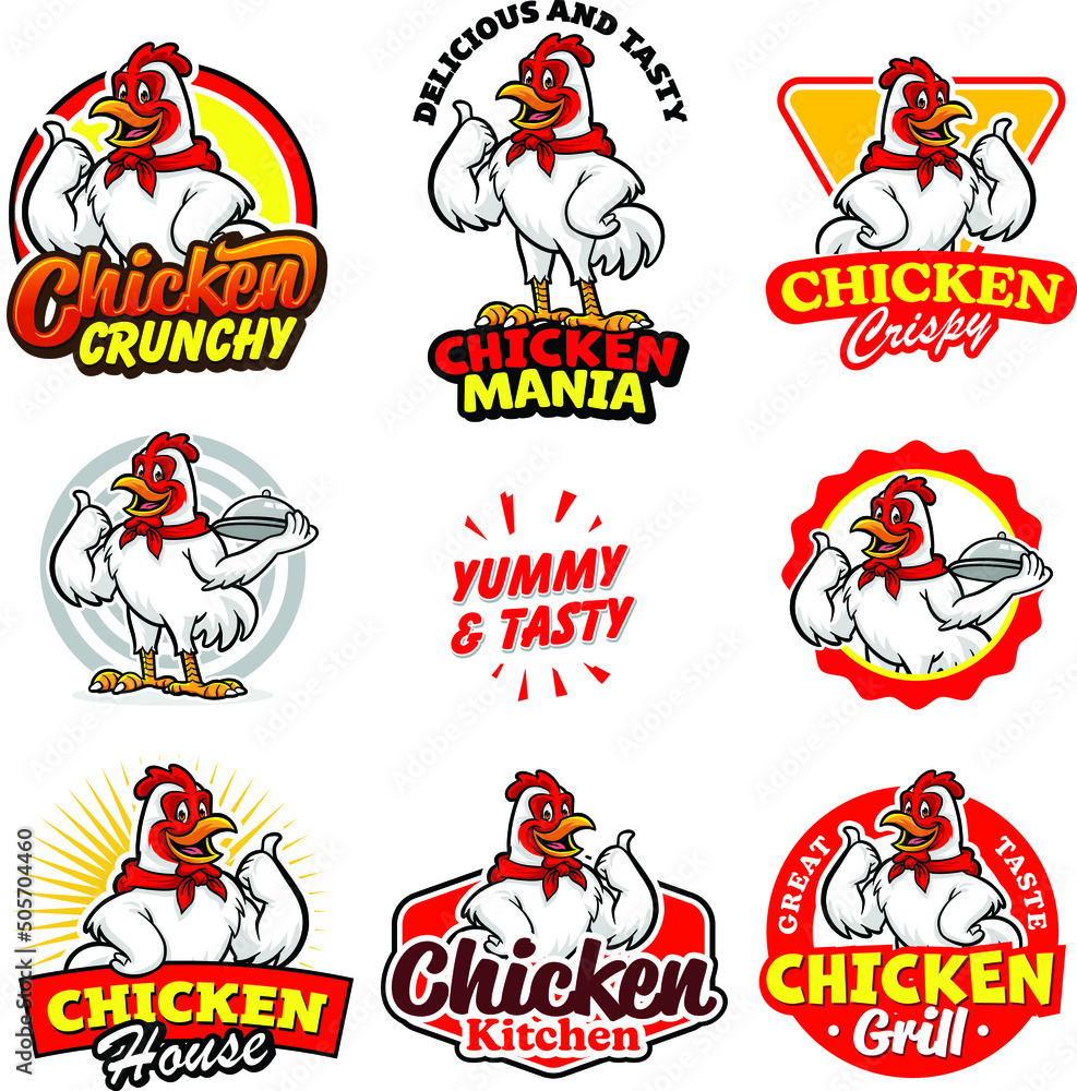 Set of chicken logo with chicken cartoon illustration Stock Vector ...