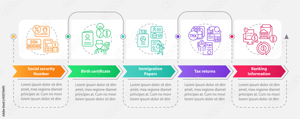 Social program application rectangle infographic template. Documents ...