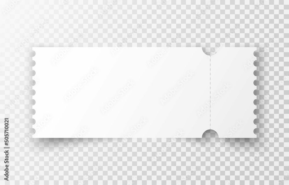 Realistic white ticket isolated on transparent background. Mockup ...