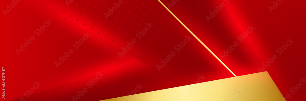 Modern luxury red and gold banner background with wave line circle ...