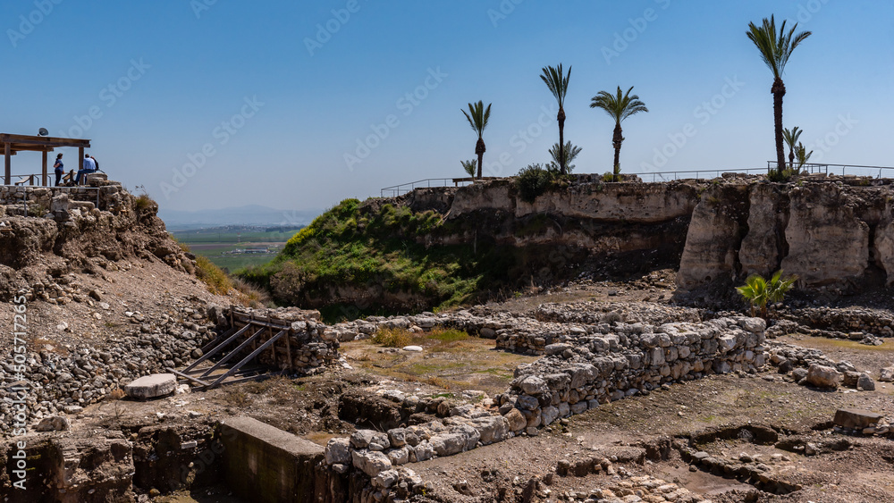 Panoramic view of Tel Megiddo National Park is an archaeological site ...