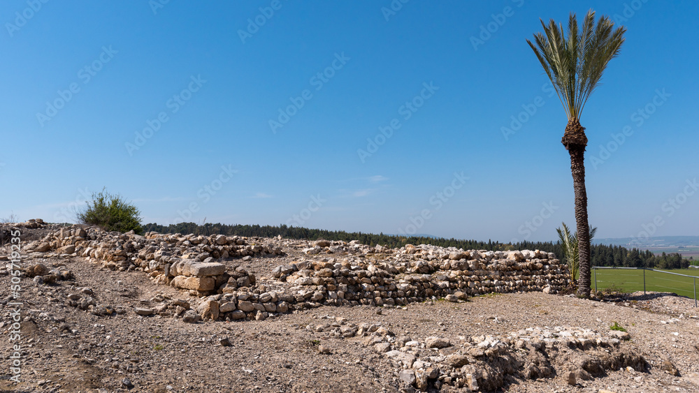 Panoramic view of Tel Megiddo National Park is an archaeological site ...