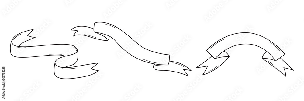 Hand drawn ribbons for notebook, diary, card and other design. Outline ...