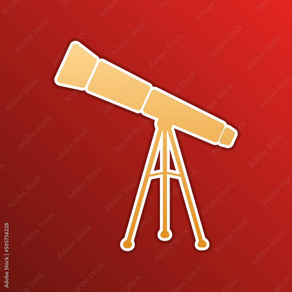 Telescope simple sign. Golden gradient Icon with contours on redish ...