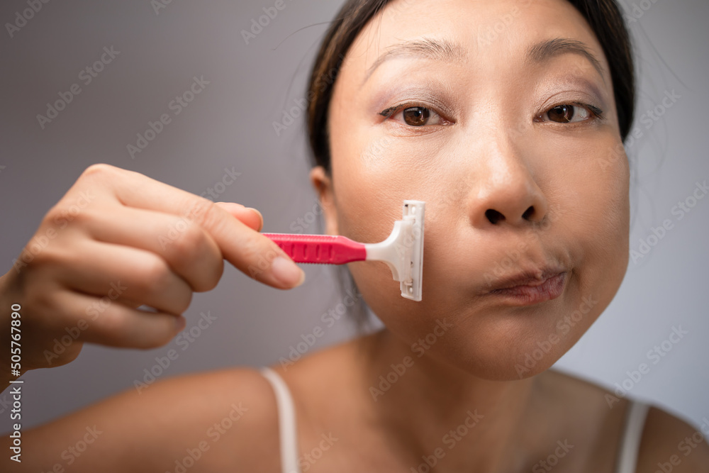 Hygiene Skin Body Care Concept Hair Removal Closeup Woman Shaving Legs With Razor Blade After