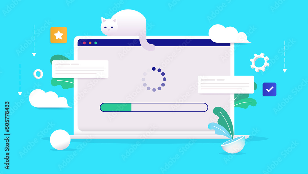 Software update - Laptop computer with load bar and loading wheel on ...