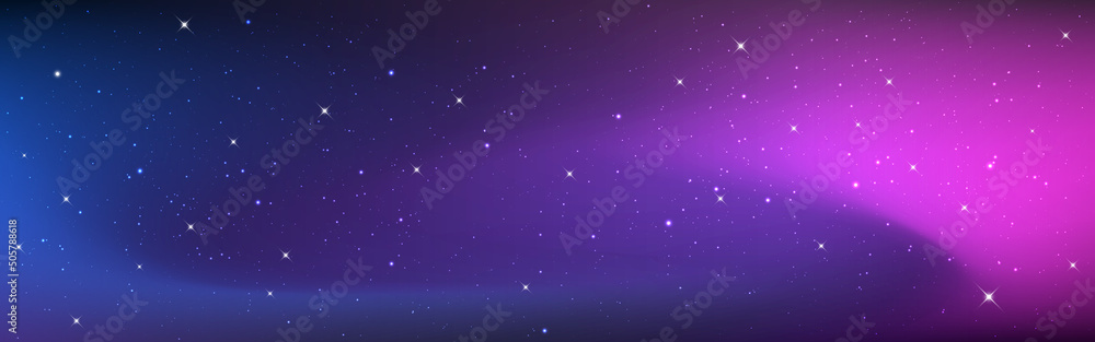 Cosmic background. White shining stars on wide backdrop. Purple starry ...