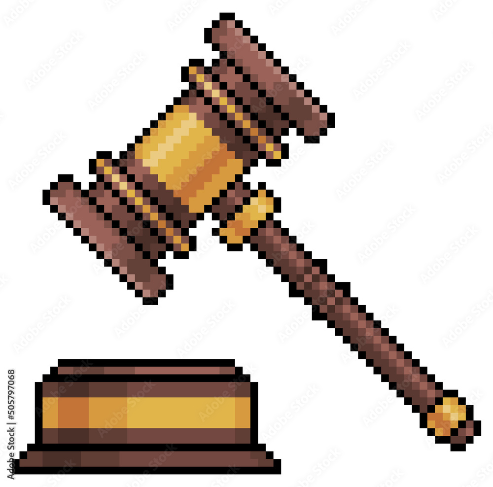 Pixel art judge gavel vector icon for 8bit game on white background ...