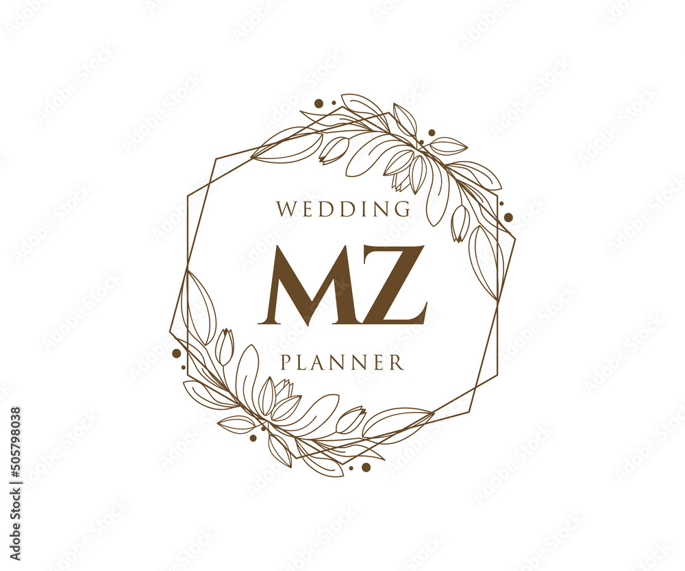 MZ Initials letter Wedding monogram logos collection, hand drawn modern ...