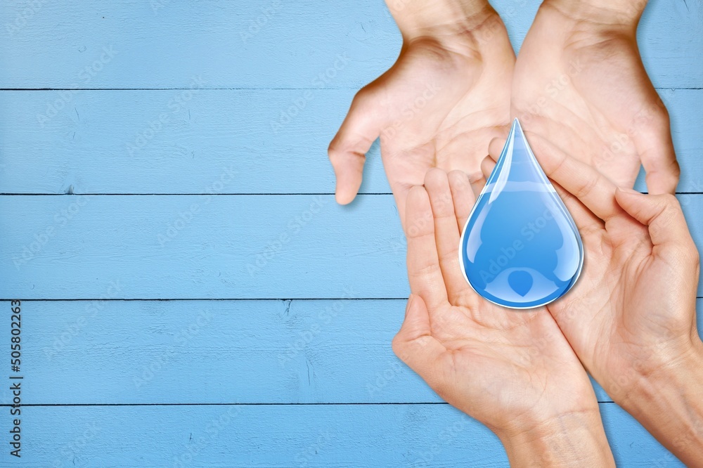 Two Hands Holding Water Drop World Water Day Concept Save Water Clean
