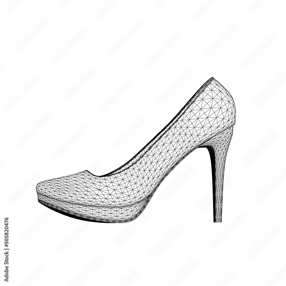 Wireframe of women's high-heeled shoes from black lines isolated on ...