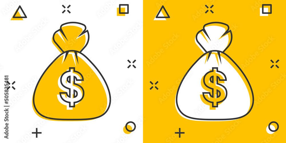 Money bag icon in comic style. Moneybag cartoon vector illustration on ...
