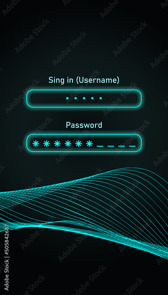 Blocked screen of gadget with line for password, illustration. Cyber ...