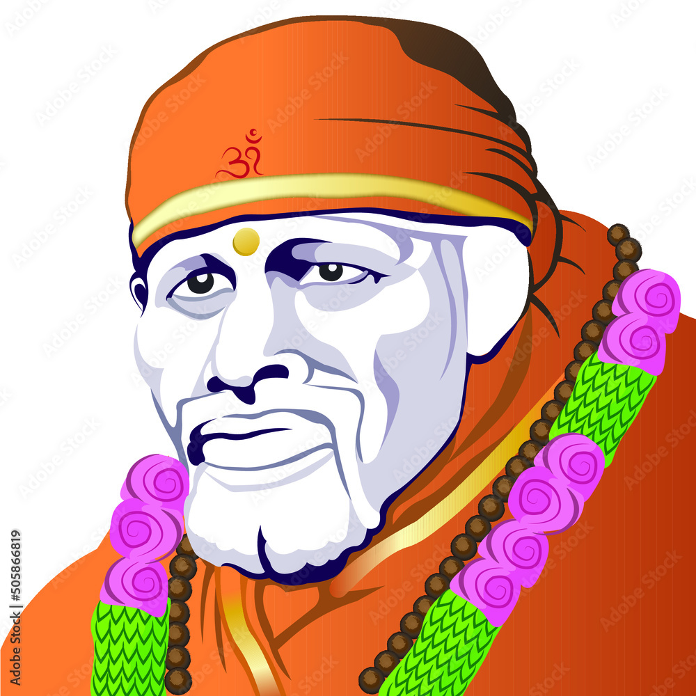 Sai Baba Indian Saint Vector Illustration Stock Vector | Adobe Stock