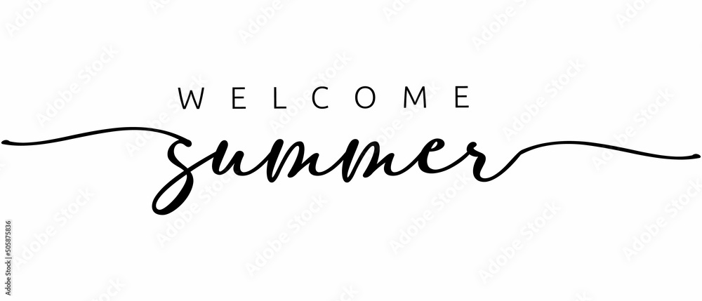 Welcome Summer phrase continuous one line calligraphy with white ...