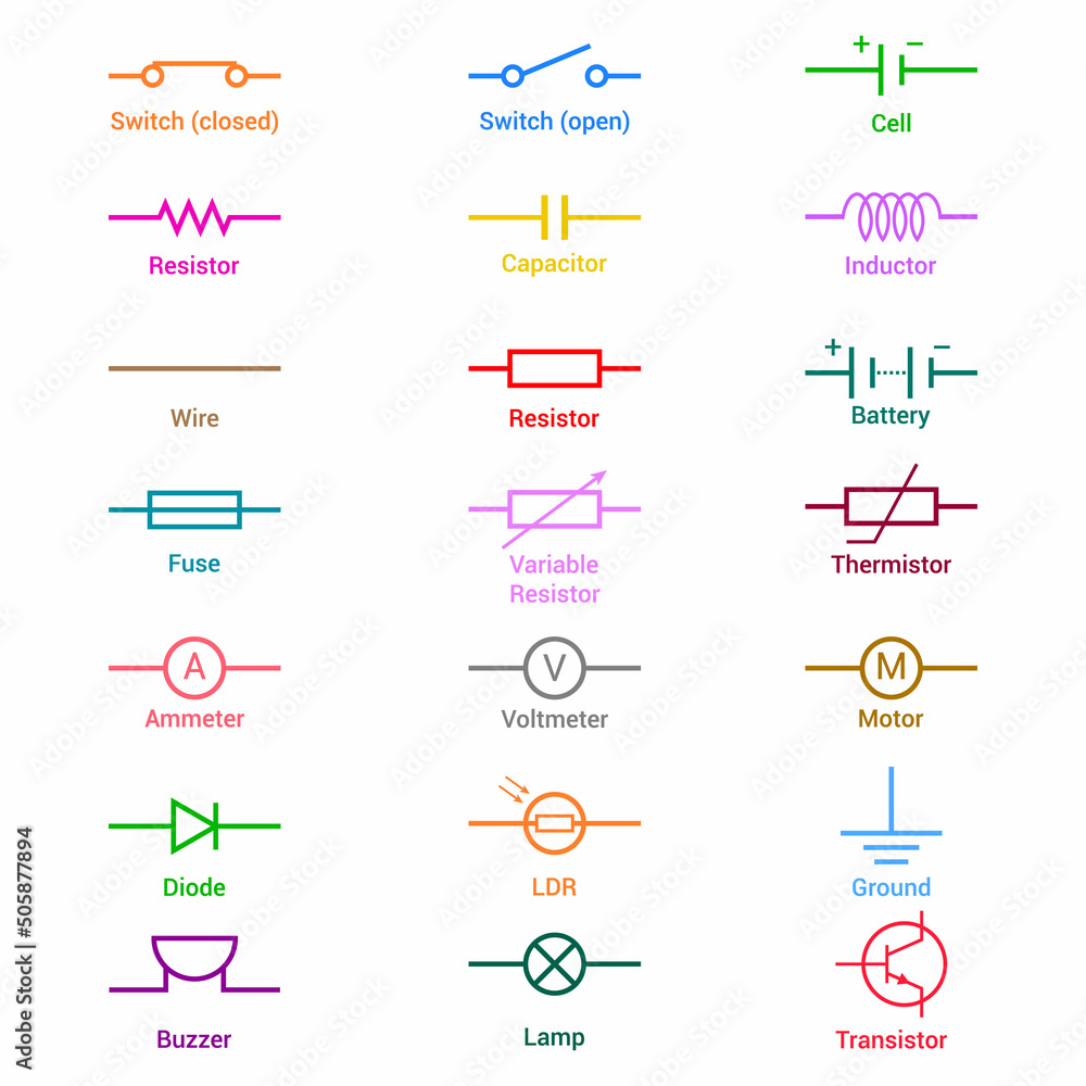 Set of electronic circuit symbols. Schematic circuit diagrams Stock ... Set of electronic circuit symbols. Schematic circuit diagrams Stock ...