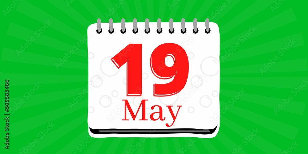 19 may, calendar with the day nineteen of the month of may in white ...