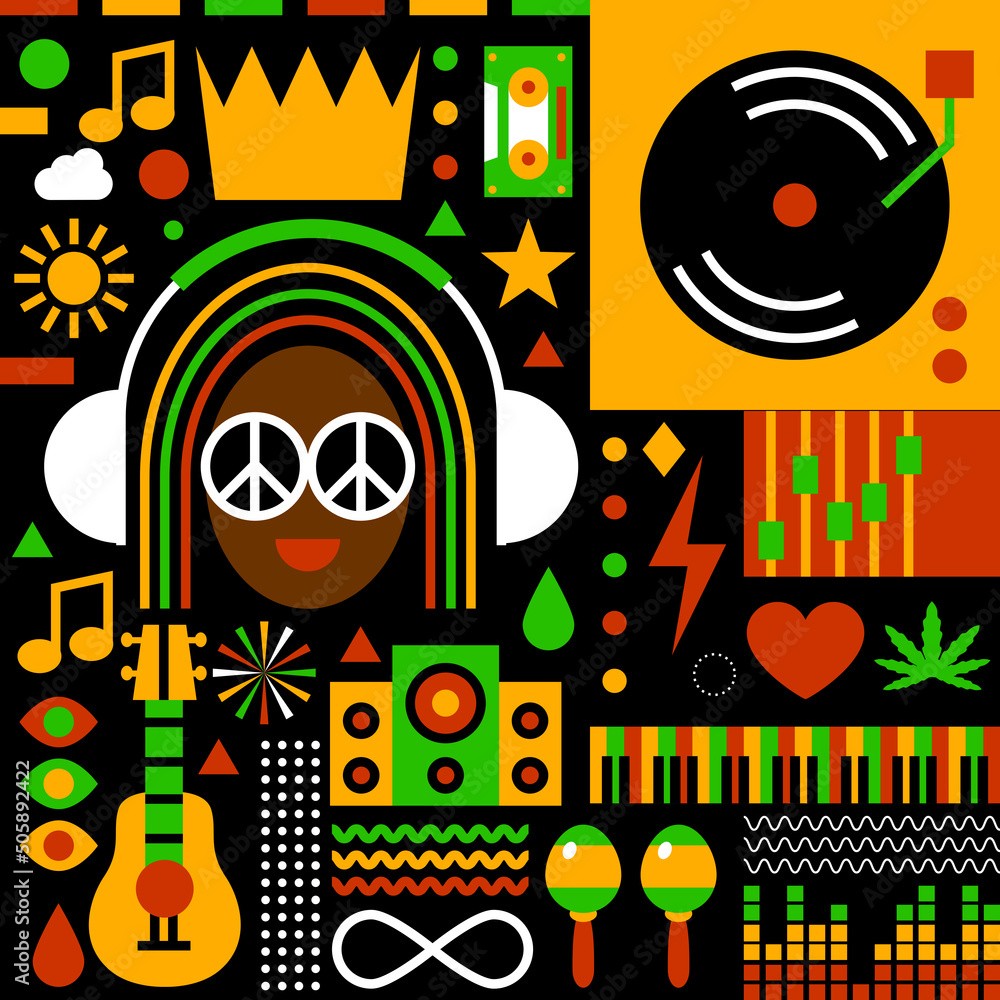 Rastafarian background. Reggae music design for reggae party, festival ...