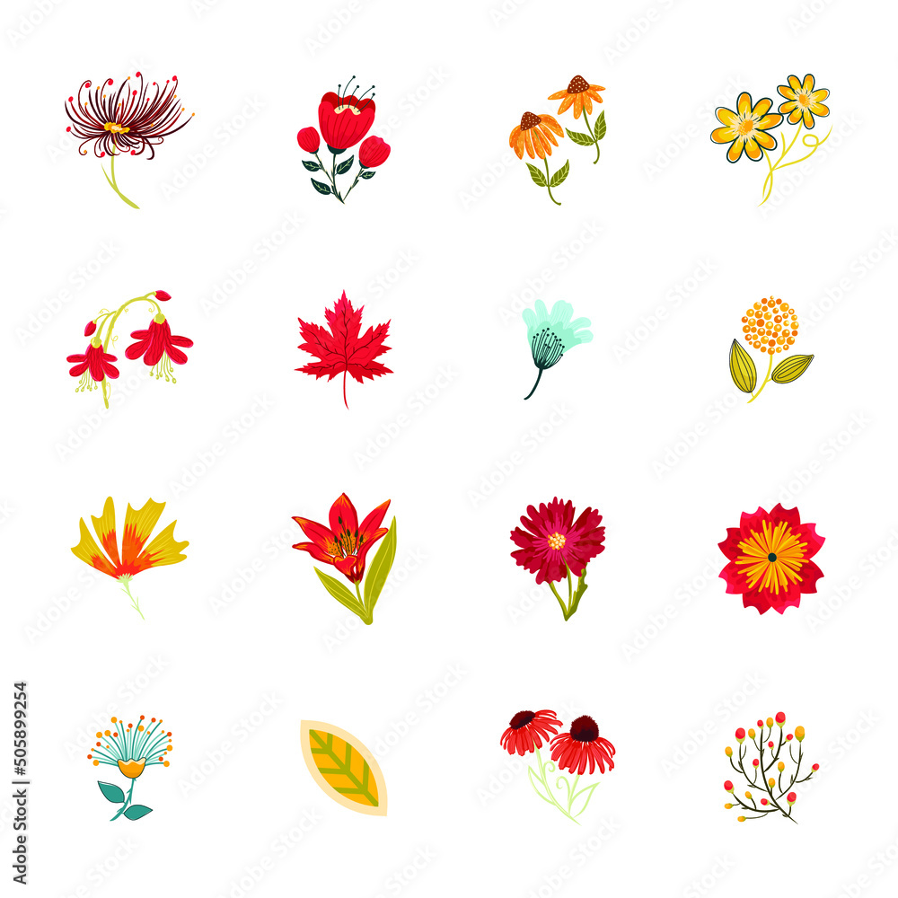Hand Drawn Icons of Flower Designs Stock Vector | Adobe Stock