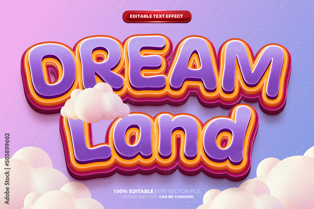 Dream land cartoon comic 3D logo mock up template Editable text Effect ...