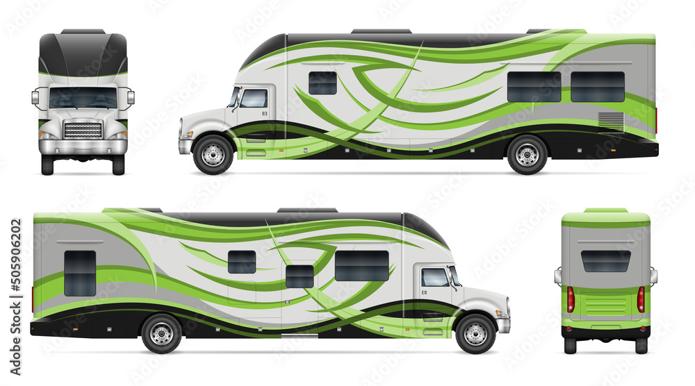 RV motorhome vector mockup on white for vehicle branding, corporate ...