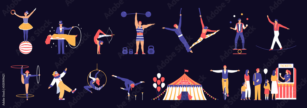 Circus Flat Set Stock Vector | Adobe Stock