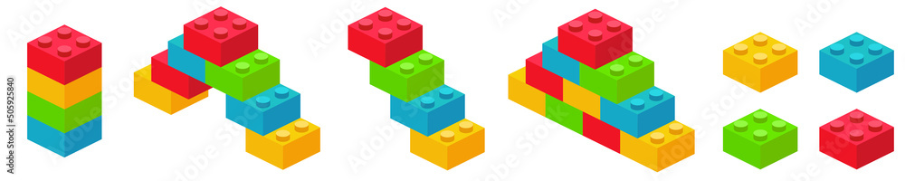 Building plastic toy bricks or child blocks construction flat cartoon ...