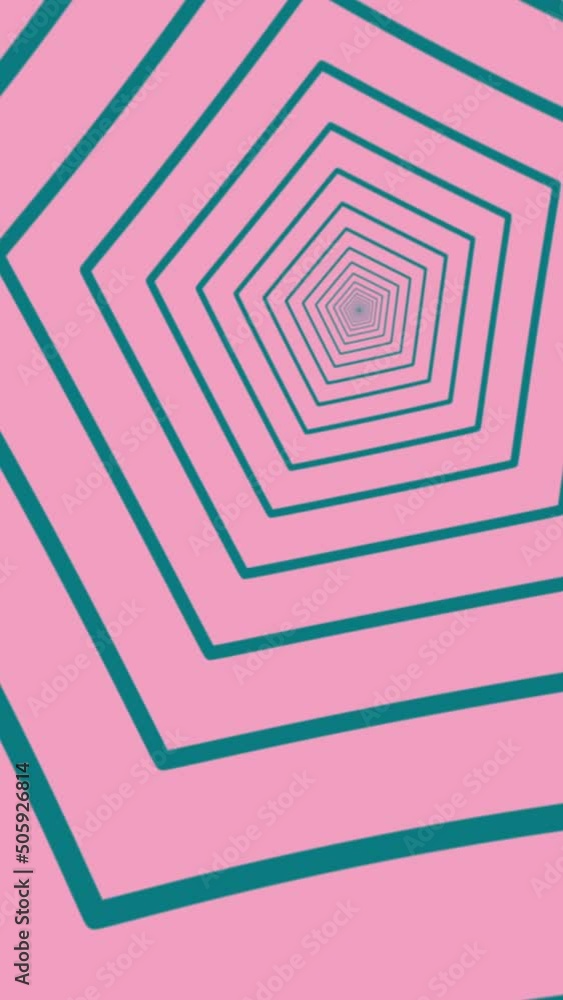 Abstract digital neon pentagon shapes tunnel background. Vertical 4K ...