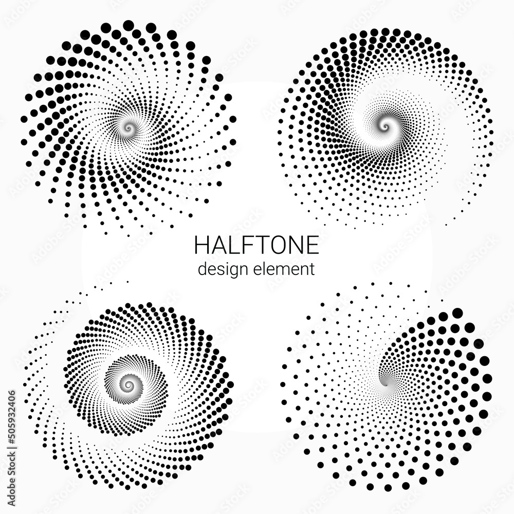 Halftone logo set. Circular dotted logo isolated on the white ...