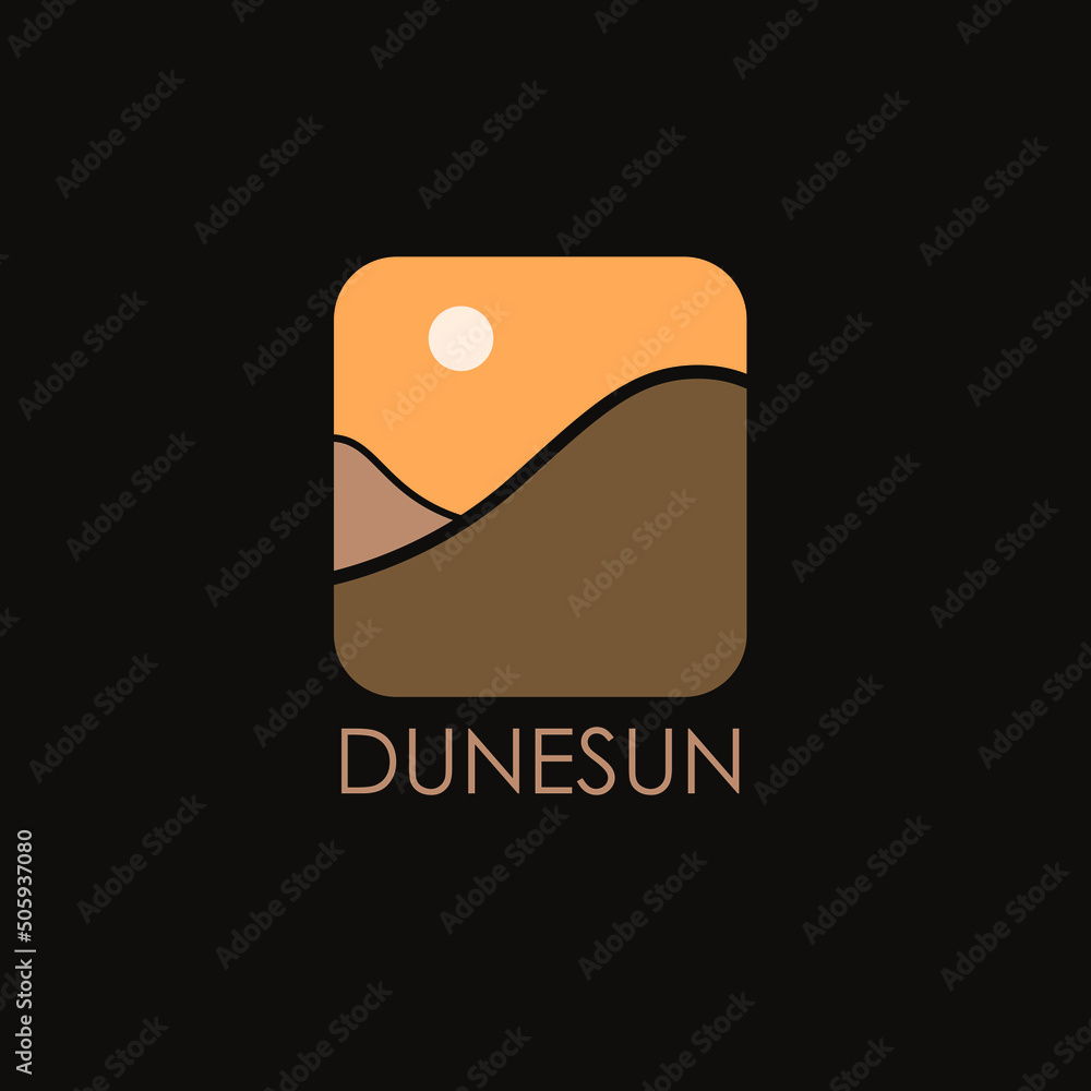 Sand dunes vector icon. Desert landscape logo template. Flat window ...
