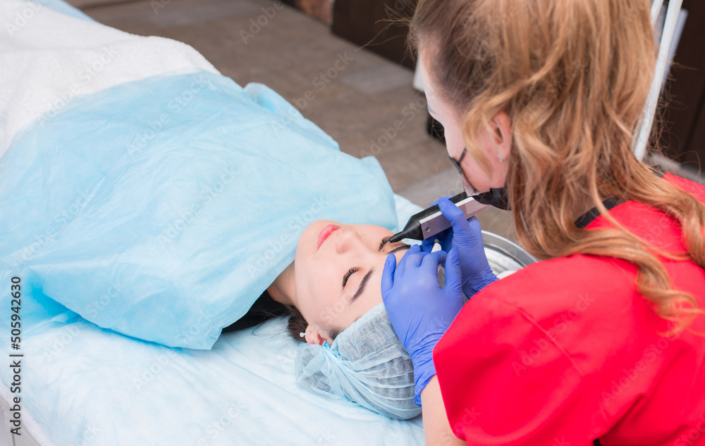 Poster Cosmetic procedure for lifting the skin of the eyelids of Asian ...