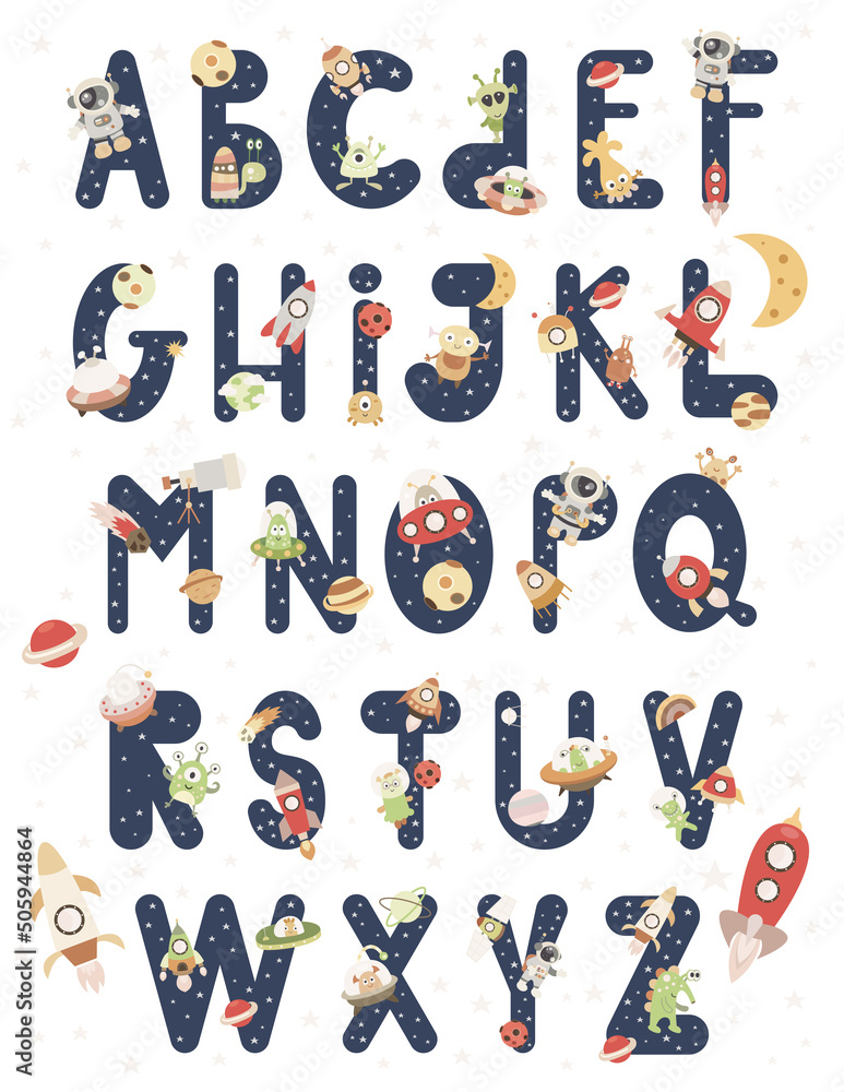Space Alphabet with theme of Outer Space for Children – Astronauts ...