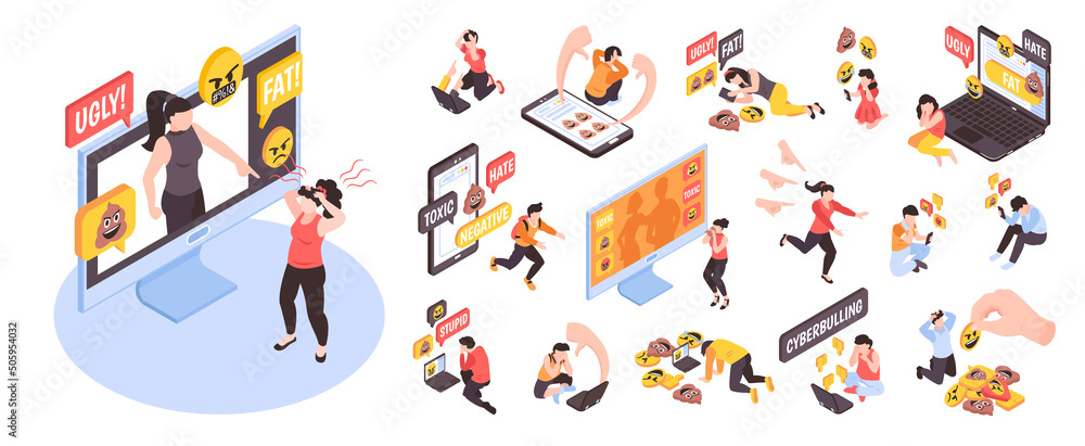 Isometric Cyberbullying Set Stock Vector | Adobe Stock