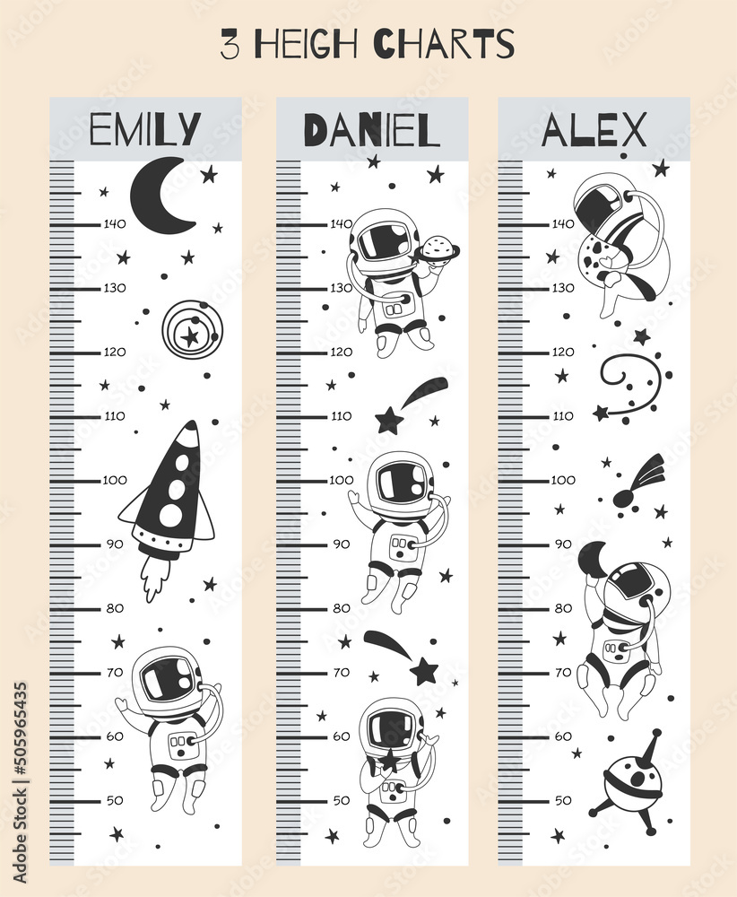 Boys space growth chart. Kids cosmic height chart printable. Space art ...