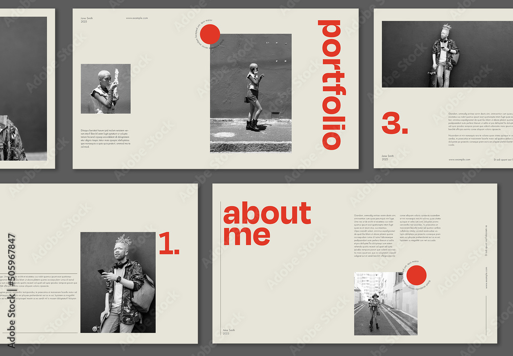 Minimal Portfolio Layout with Red Accent Stock Template | Adobe Stock
