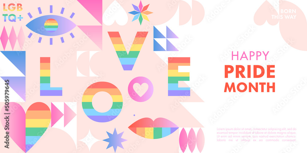 Pride month banner template.LGBTQ+ community vector layout in bauhaus ...