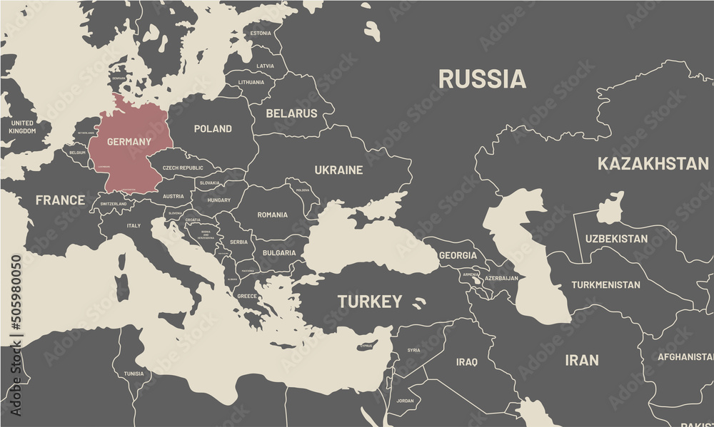 Germany on world map. Germany colored differently from other countries ...