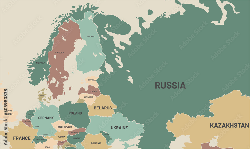 Zoomed Scandinavian countries and Russia Map. Maps of Norway, Sweden ...