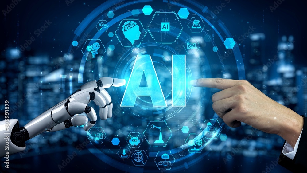 Futuristic robot artificial intelligence enlightening AI technology ...