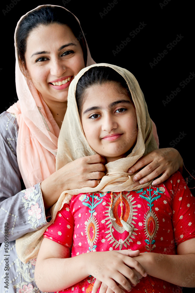 Portrait of adorable smiling Pakistani Muslim girl with beautiful eyes ...