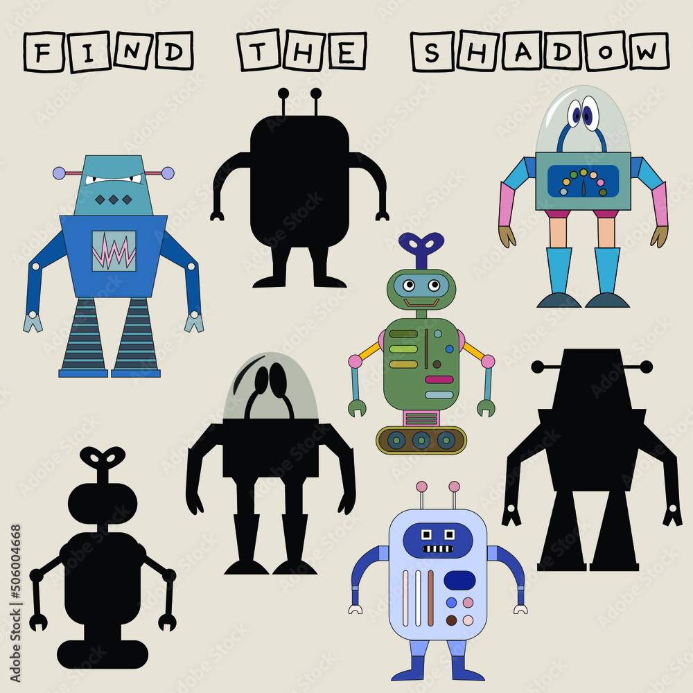 Find a pair or shadow game with robots. Worksheet for preschool kids ...