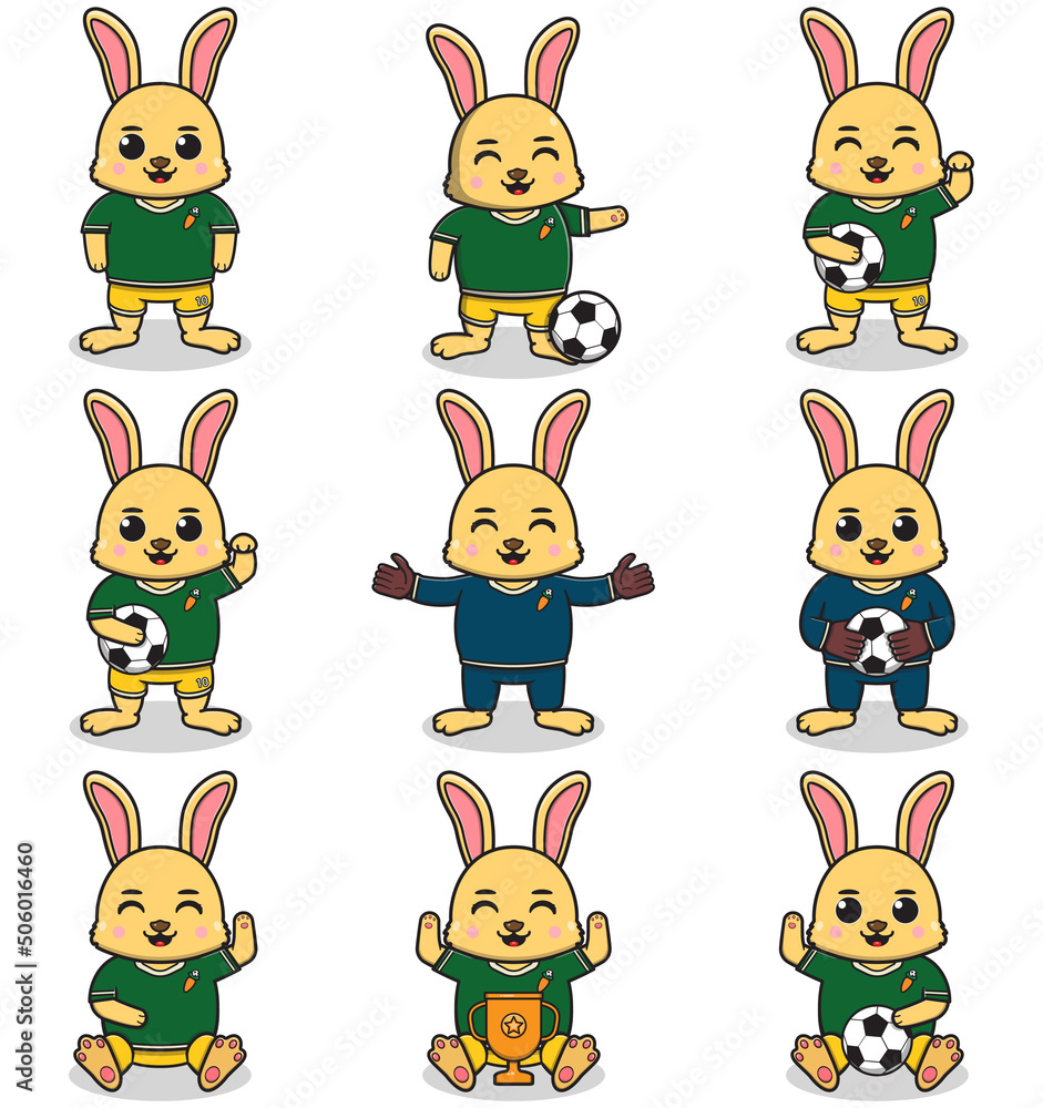 Vector illustration of Rabbit characters playing soccer. Cute Rabbit ...