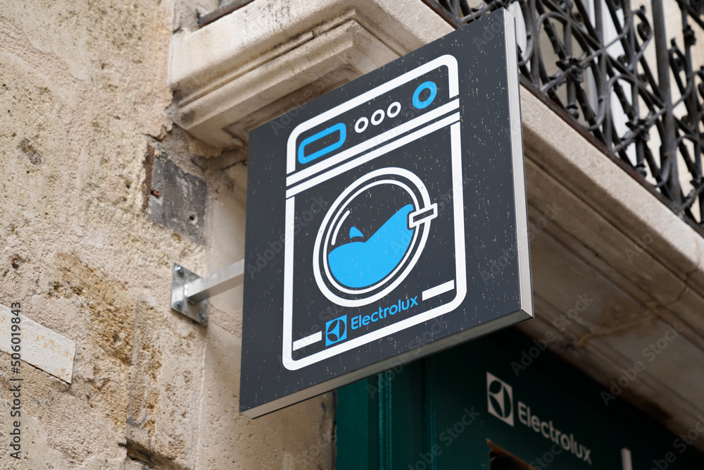 Electrolux logo brand and sign text on facade shop multinational ...