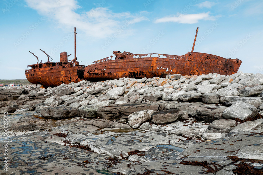 Plassey shipwreck on shore of Inisheer island. Aran islands, county ...