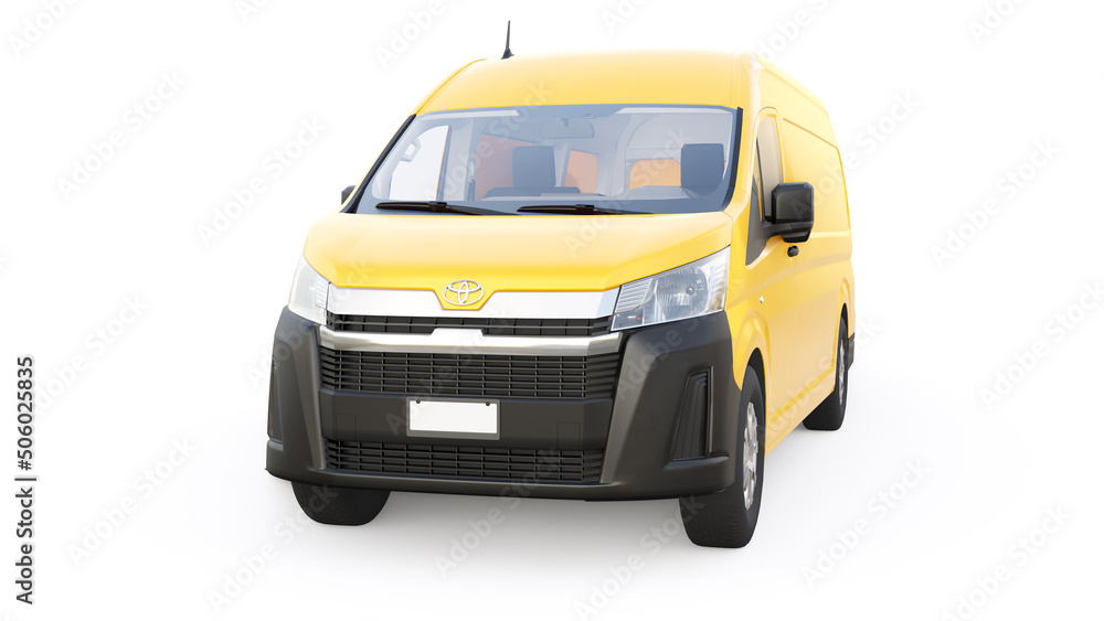 Tokyo, Japan. April 12, 2022: Toyota Hiace. Yellow commercial van for ...