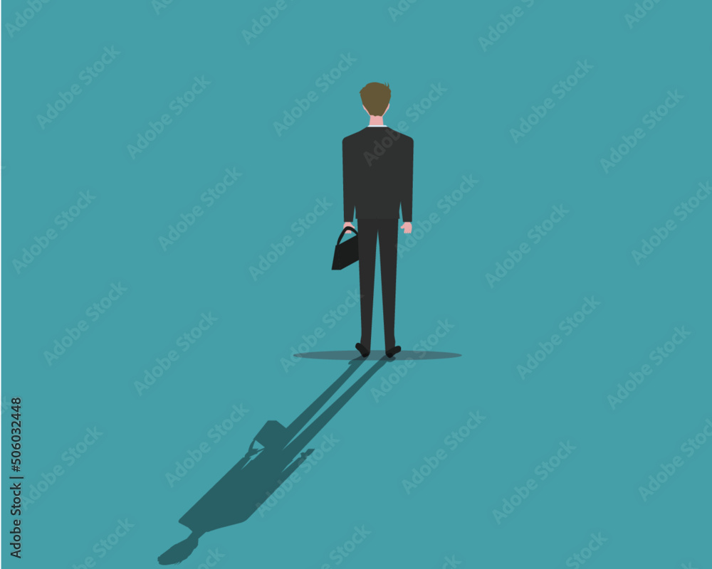 Back view of standing business man and shadow. Business concept art ...