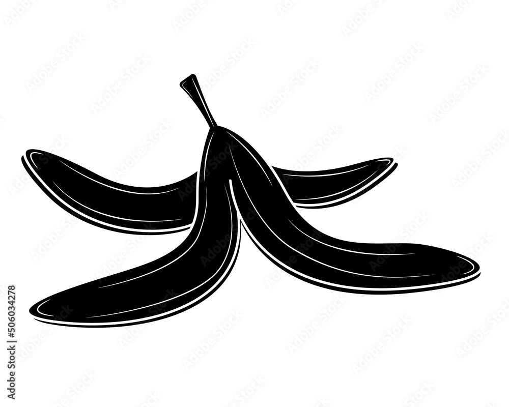 Black silhouette Banana peel in clipart style isolated on white ...