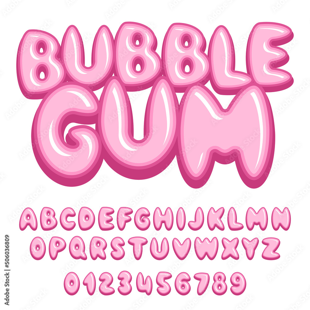 Bubble Gum font, alphabet. Letters and numbers. flat style Stock Vector ...